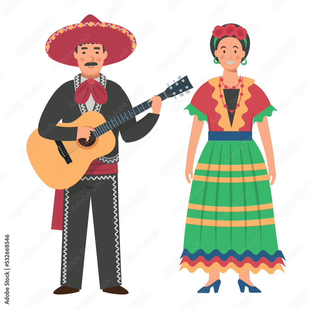 Cartoon men's and women's costumes of Mexico character for children ...