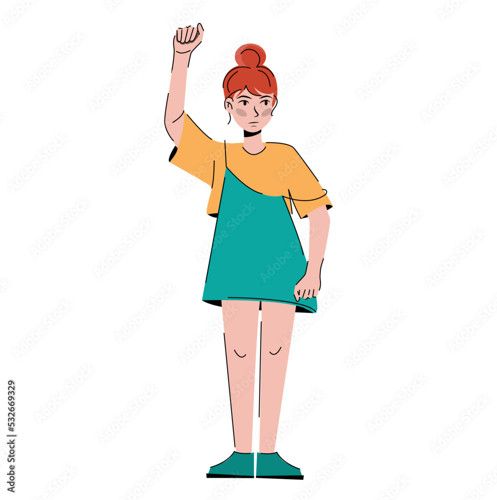 Feminism. girl power. angry woman raised her hands and protests. girl ...