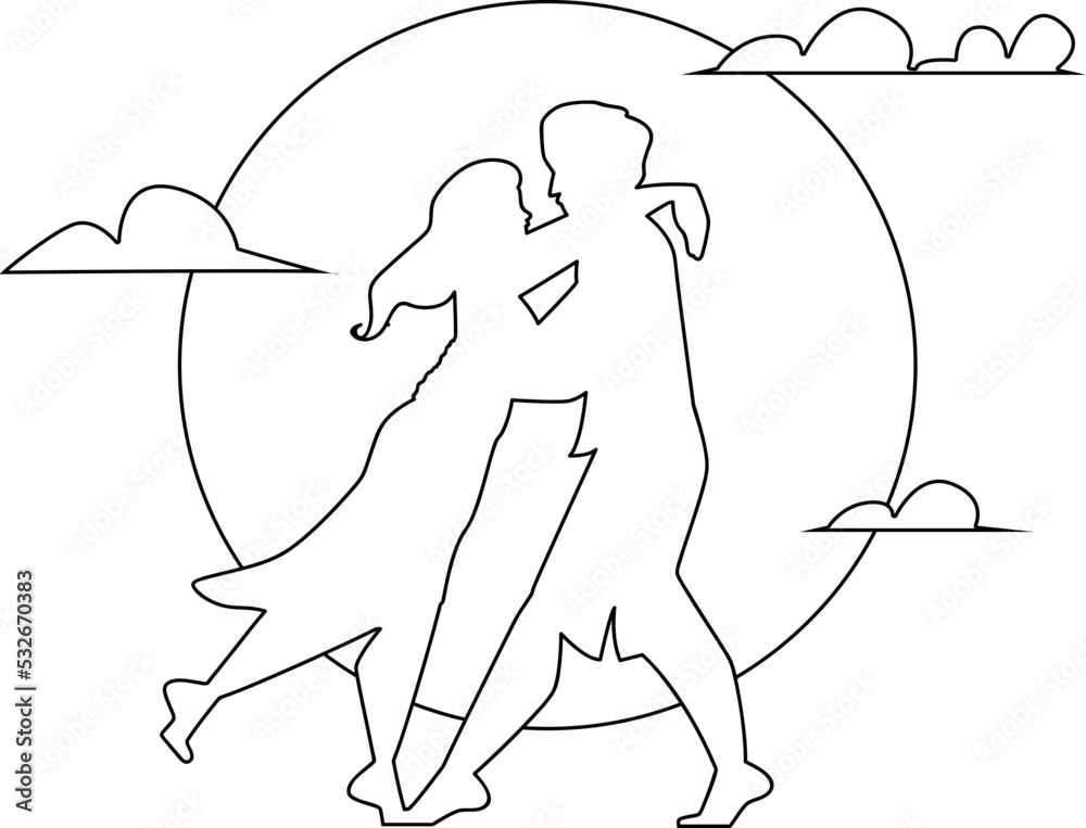 couple sunset line pencil drawing vector. love man, woman happy ...