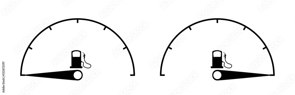 Vetor de Creative fuel level icon set isolated on white with fuel pump ...