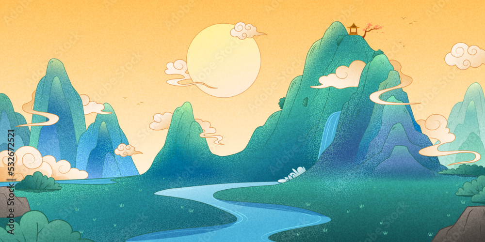 Modern Chinese landscape background เวกเตอร์สต็อก | Adobe Stock