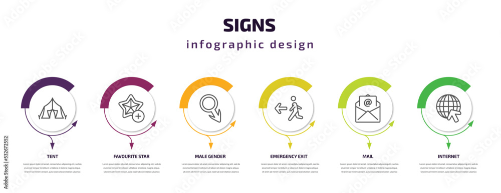 signs infographic template with icons and 6 step or option. signs icons ...