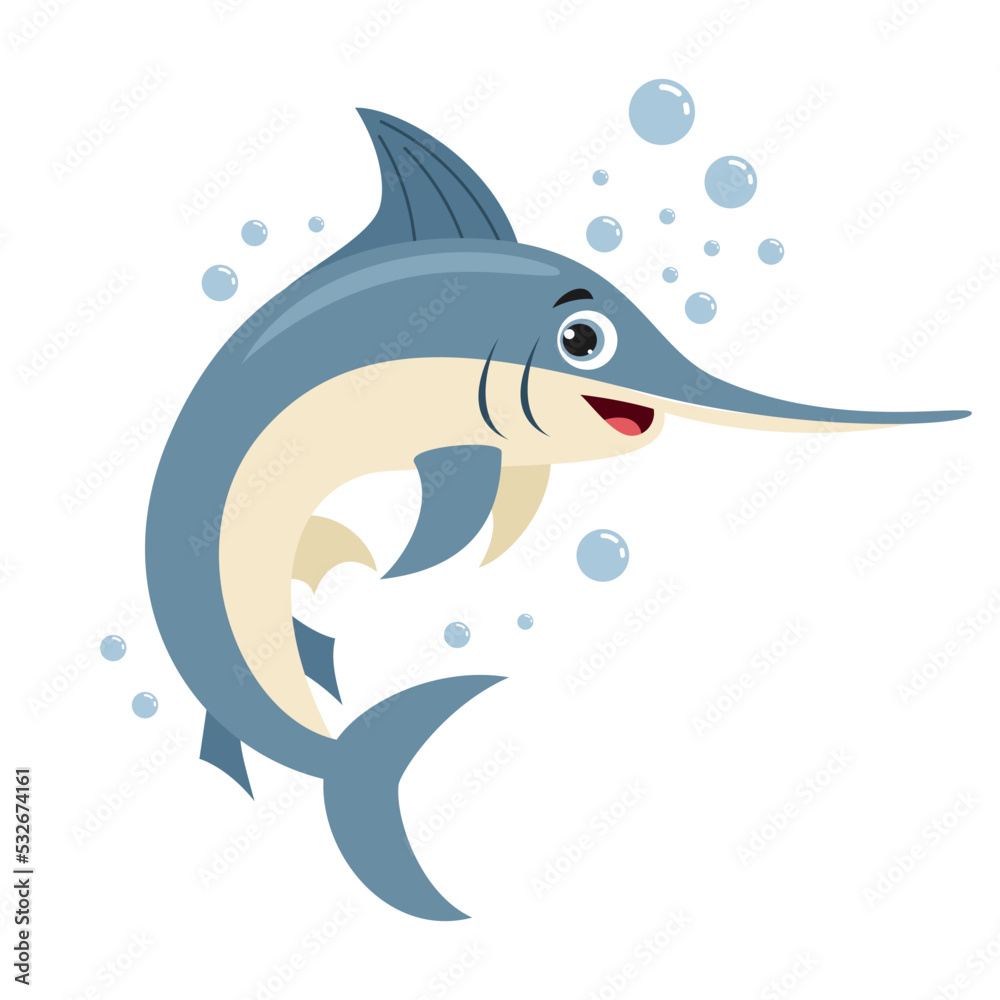 Cartoon Drawing Of A Swordfish Stock Vector | Adobe Stock