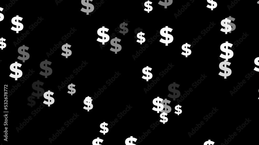 Flat cartoon rise up dollar sign animation on black png background. 4K ...