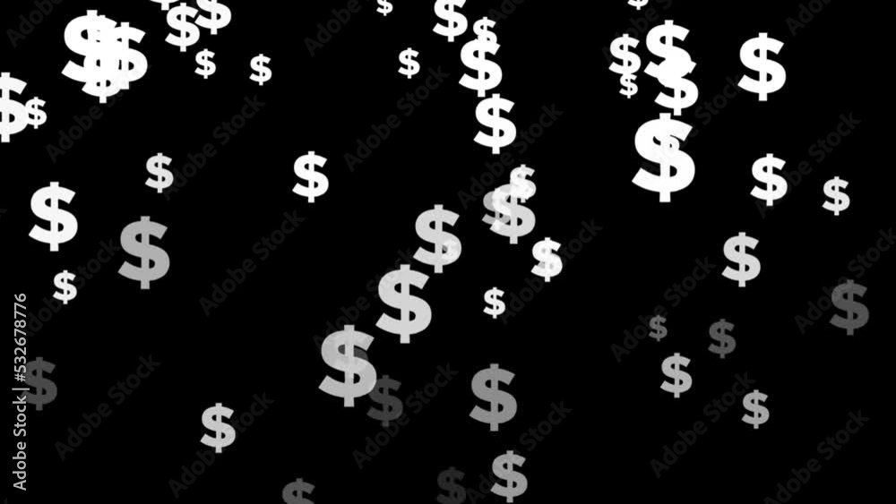 Flat cartoon rise up dollar sign animation on black png background. 4K ...