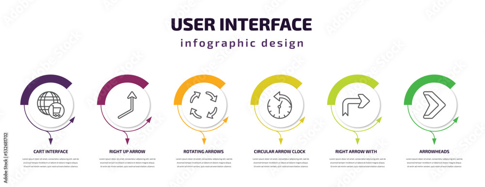 user interface infographic template with icons and 6 step or option. user interface icons such ...