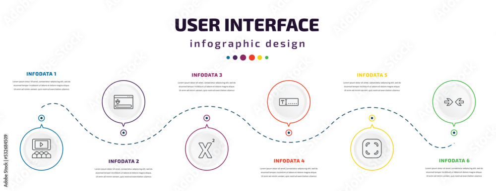 user interface infographic element with icons and 6 step or option ...