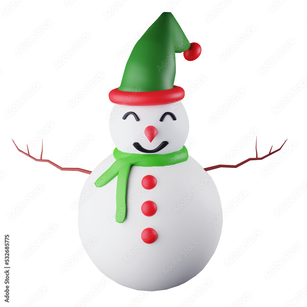 3D rendering front view snowman isolated on transparent background 1 ...