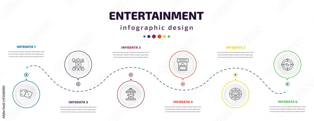 entertainment infographic element with icons and 6 step or option ...
