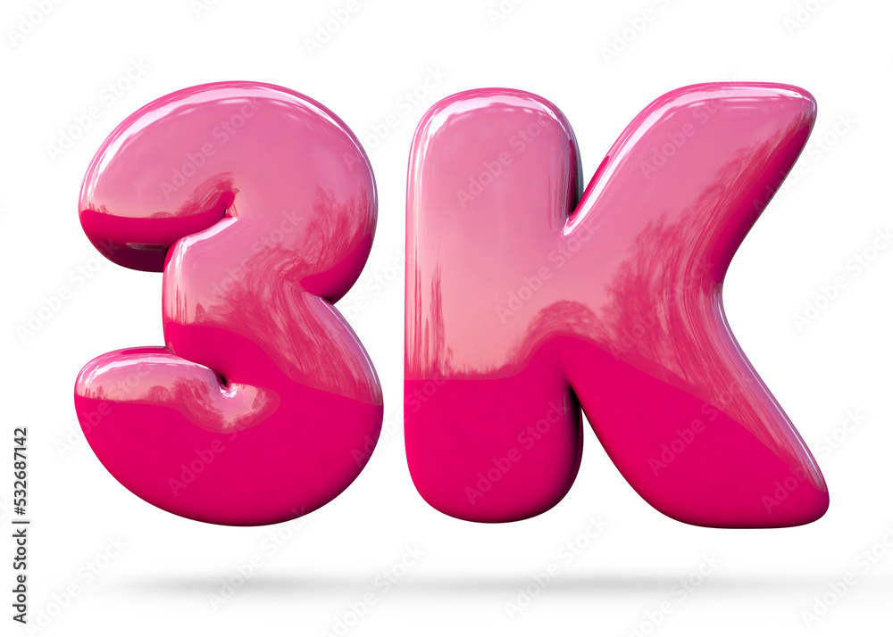 3k 3d isolated on white background. 3k followers, like, subscriber ...