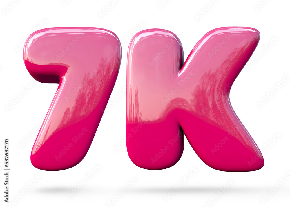 7k 3d isolated on white background. 7k followers, like, subscriber. Glossy Balloon Number. 3D ...