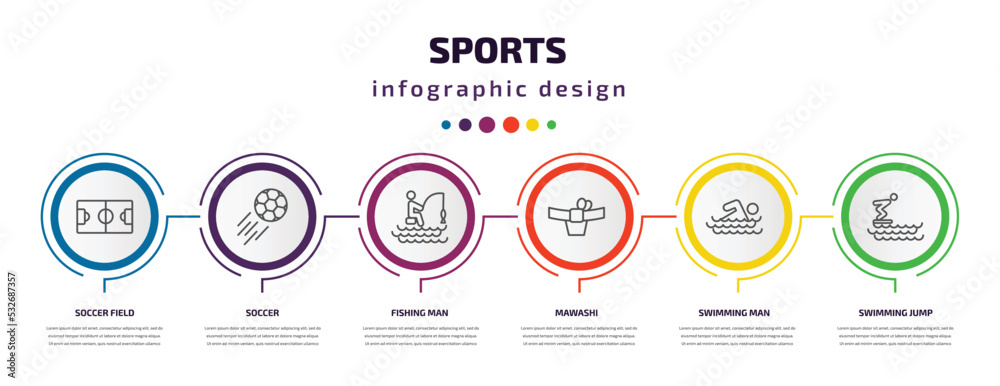 sports infographic template with icons and 6 step or option. sports ...