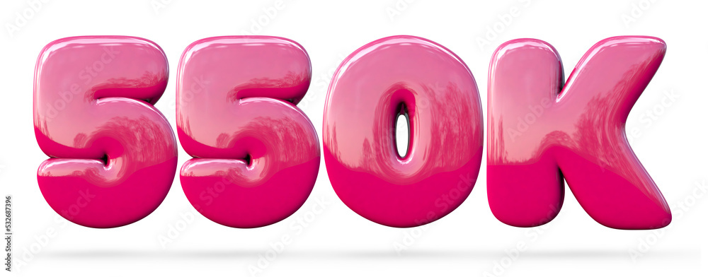 550k 3d isolated on white background. 550k followers, like, subscriber. Glossy Balloon Number ...