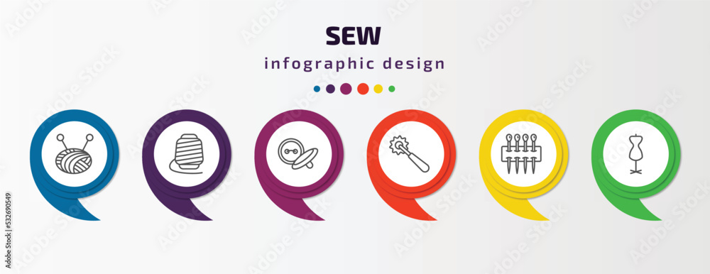 sew infographic template with icons and 6 step or option. sew icons ...