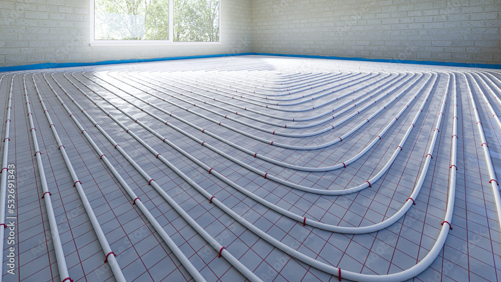 Underfloor heating - distribution of pipes on the surface - assembly of ...