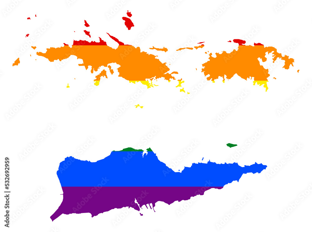 US Virgin Islands map with pride rainbow LGBT flag colors Stock ...