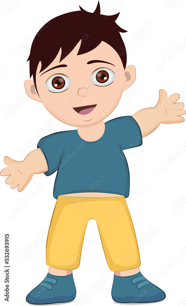 boy character hands up illustration. happy boy child clipart Stock Illustration | Adobe Stock