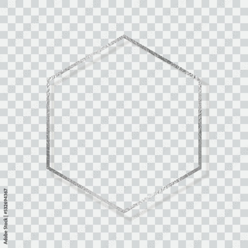 Silver foil hexagon frame for text, photo, and other artworks. Shiny ...