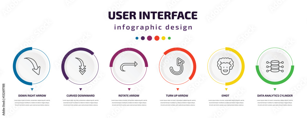 user interface infographic element with icons and 6 step or option. user interface icons such as ...