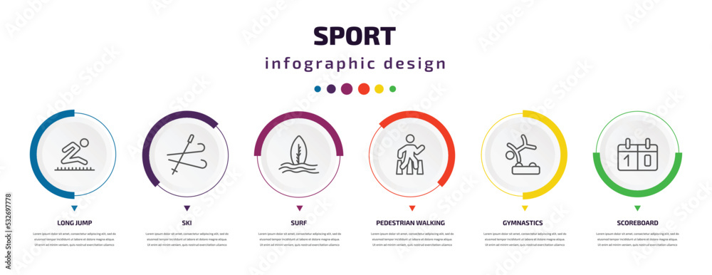 sport infographic element with icons and 6 step or option. sport icons ...
