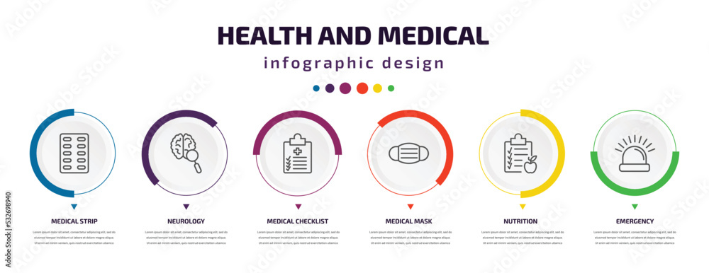 health and medical infographic element with icons and 6 step or option ...