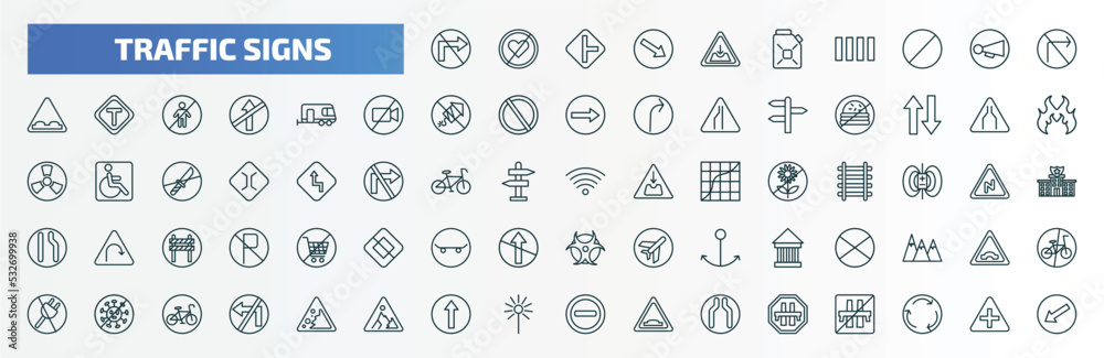 special lineal traffic signs icons set. outline icons such as no turn ...