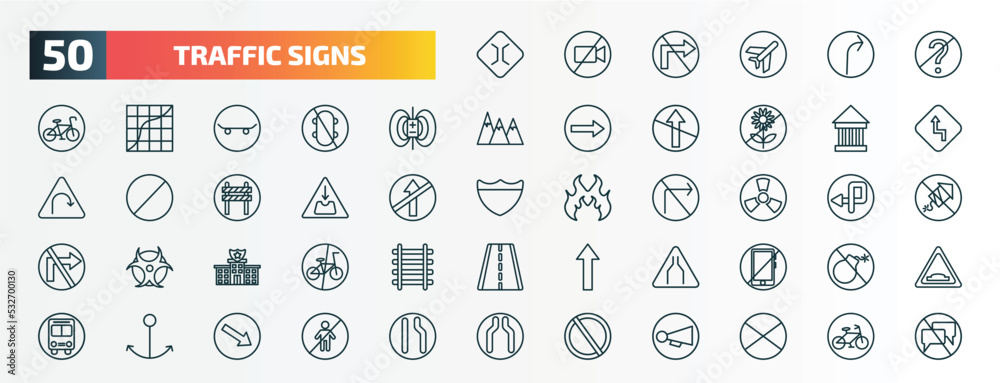 set of 50 special lineal traffic signs icons. outline icons such as ...
