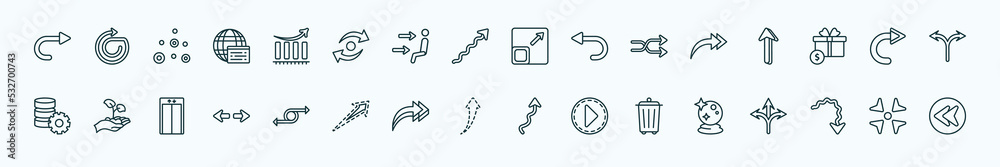 special lineal user interface icons set. outline icons such as right curve, increasing, size ...