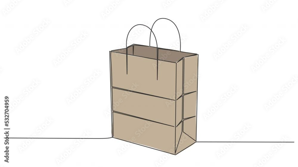 animated single line drawing of brown paper bag isolated on white ...