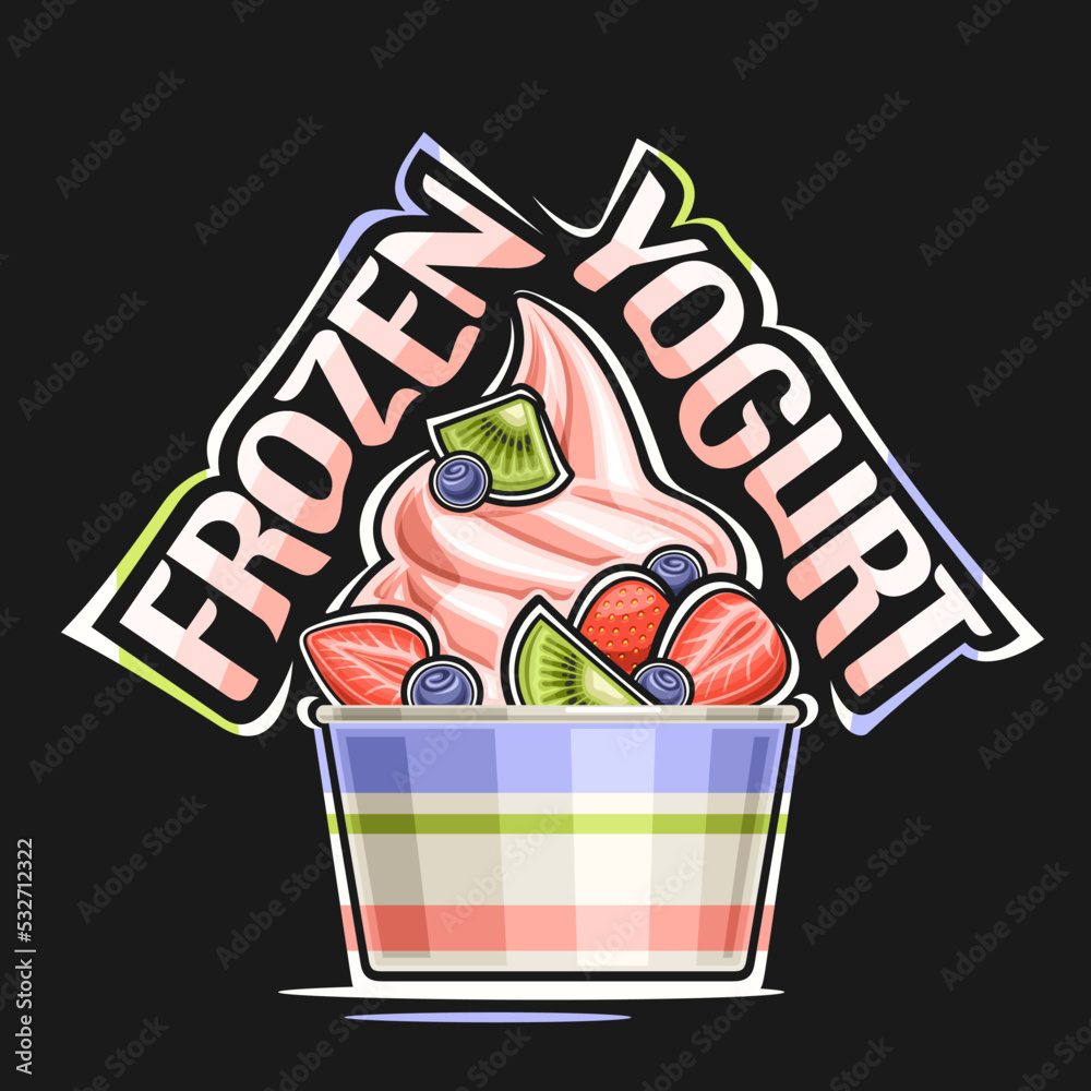 Vector logo for Frozen Yogurt, decorative poster with illustration of ...