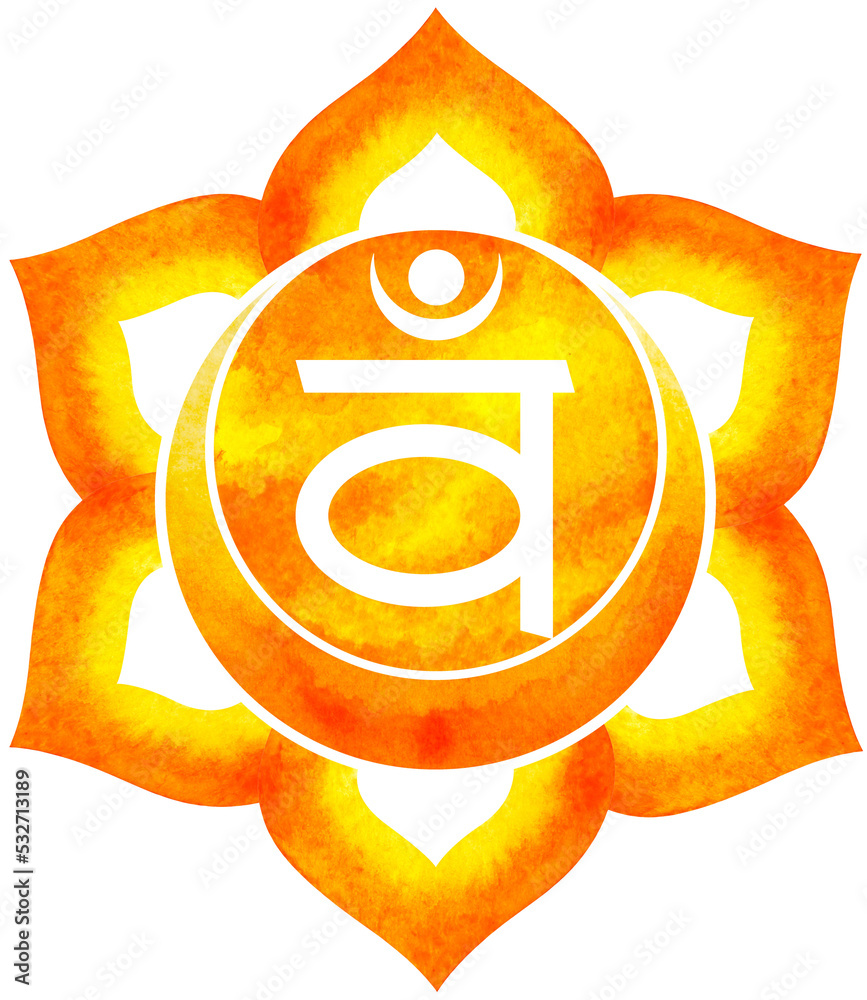 orange color of chakra symbol sacral concept, flower floral, watercolor ...