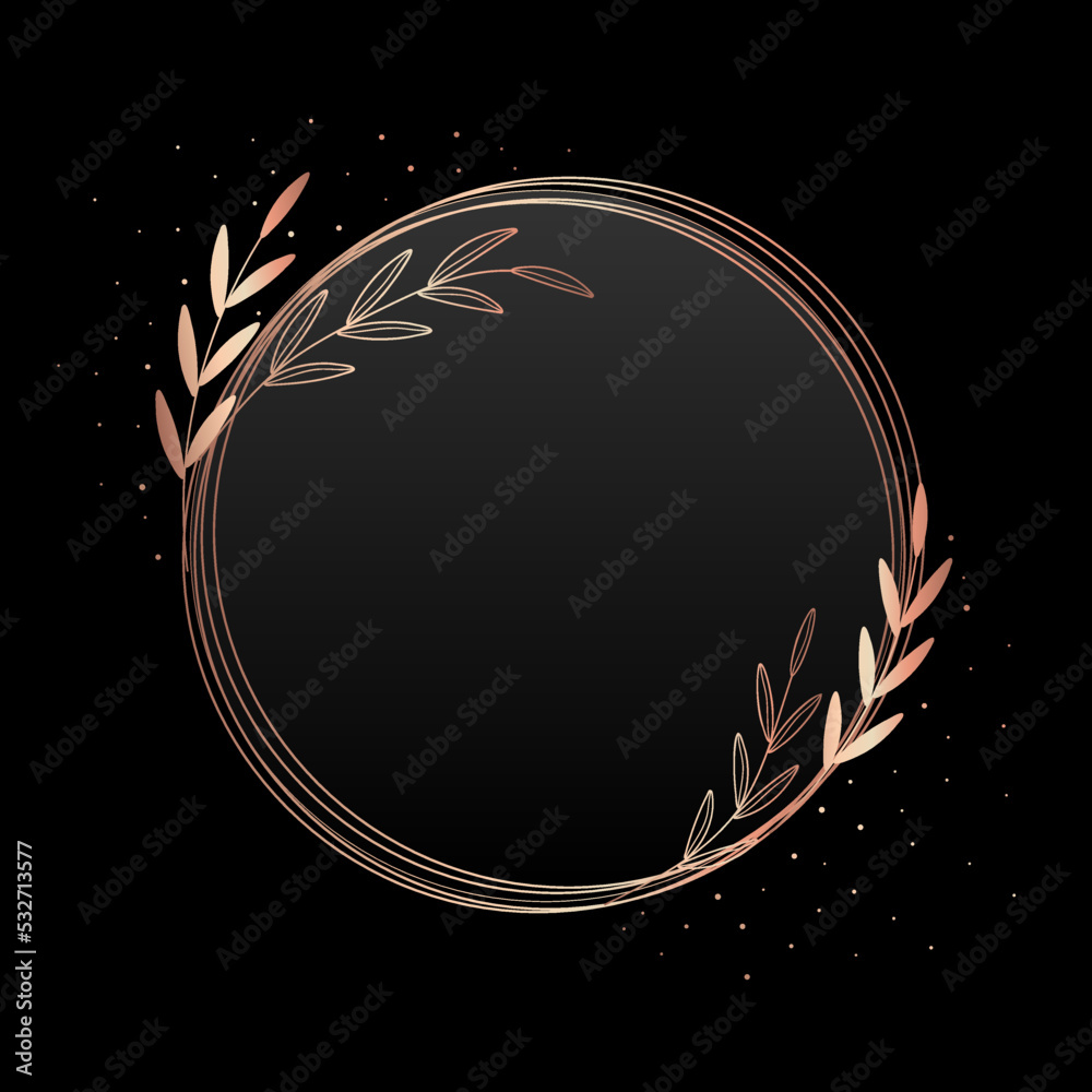 Elegant luxury round rose gold frame with leaves Stock Vector | Adobe Stock