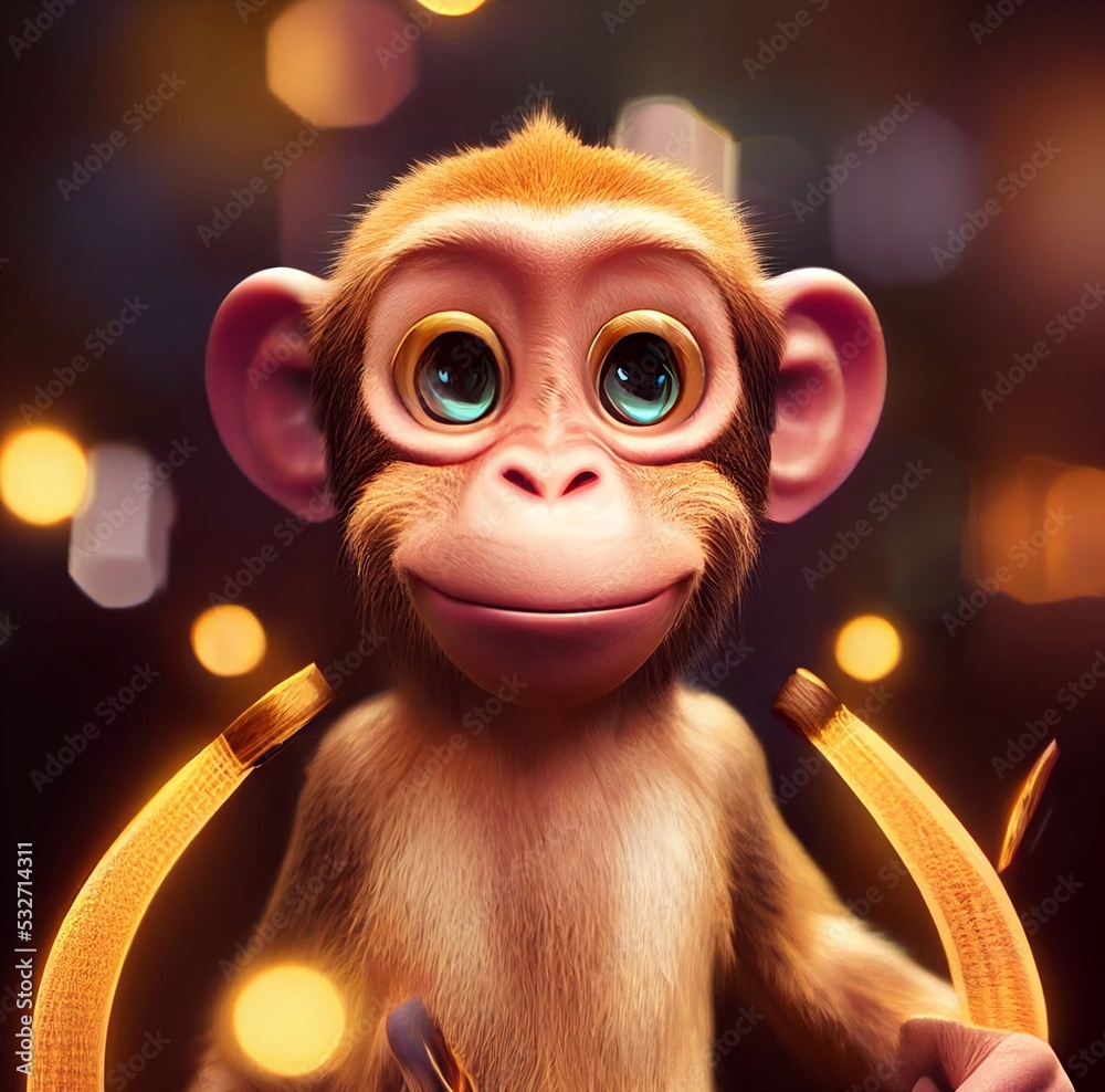 Cute tiny realistic baby monkey, cartoon style Stock Illustration ...