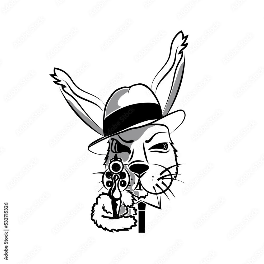 Vetor de A bad bunny, hand-drawn in doodle style. Hare gangster. Hare's ...