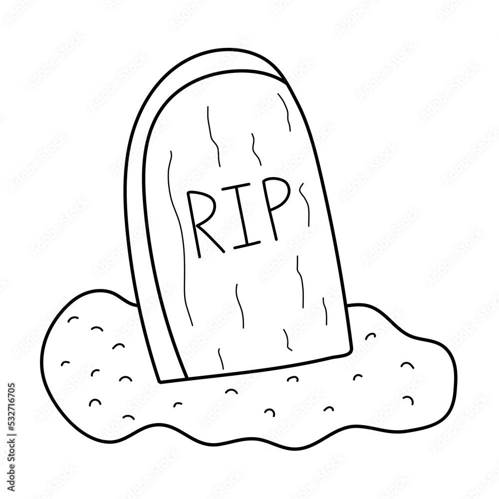 Halloween coloring page with rip tombstone. Spooky grave print for ...