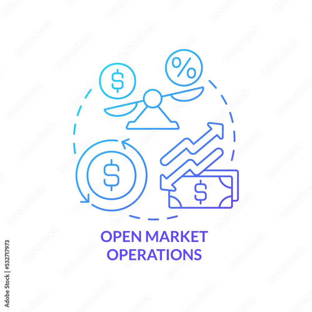 Open market operations blue gradient concept icon. Finances. How can ...