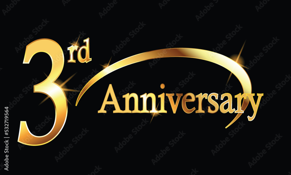 3rd Anniversary celebration. Gold Luxury Banner of 3rd Anniversary ...