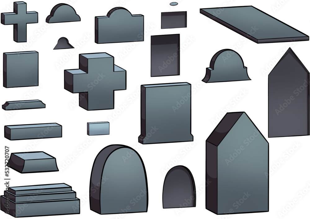 Cemetery gravestones parts. Vector clip art illustration with simple ...