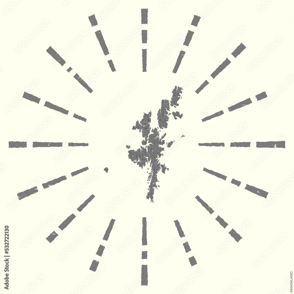 Mainland Logo. Grunge sunburst poster with map of the island. Shape of ...