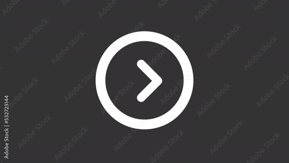 Animated forward white line ui icon. Next web page. Move right. Seamless loop 4k video with ...