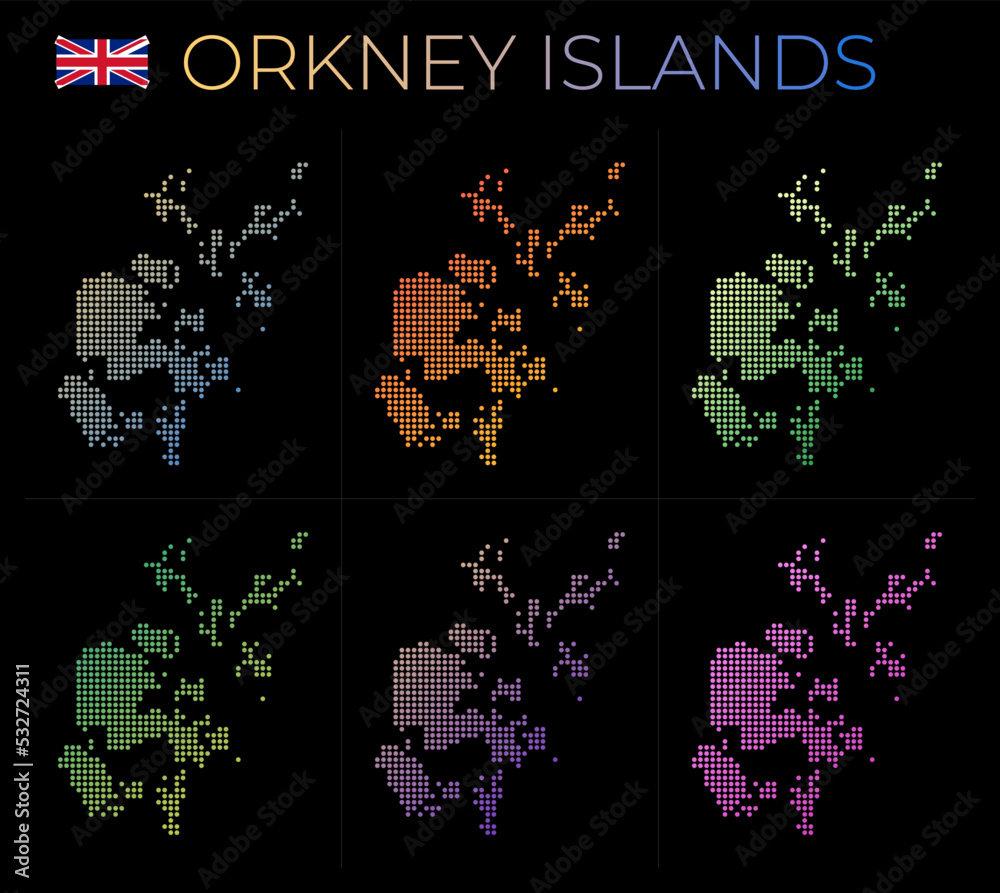 Orkney Islands dotted map set. Map of Orkney Islands in dotted style ...