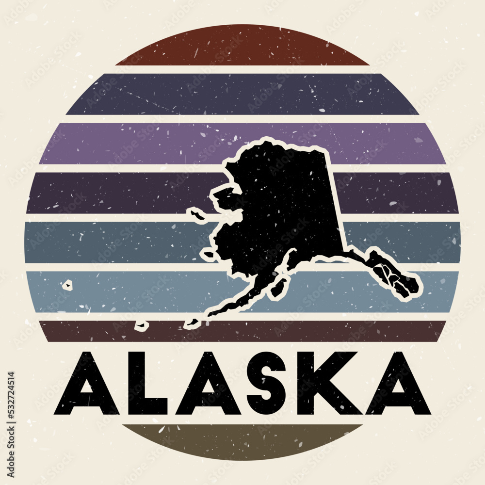Alaska logo. Sign with the map of us state and colored stripes, vector ...