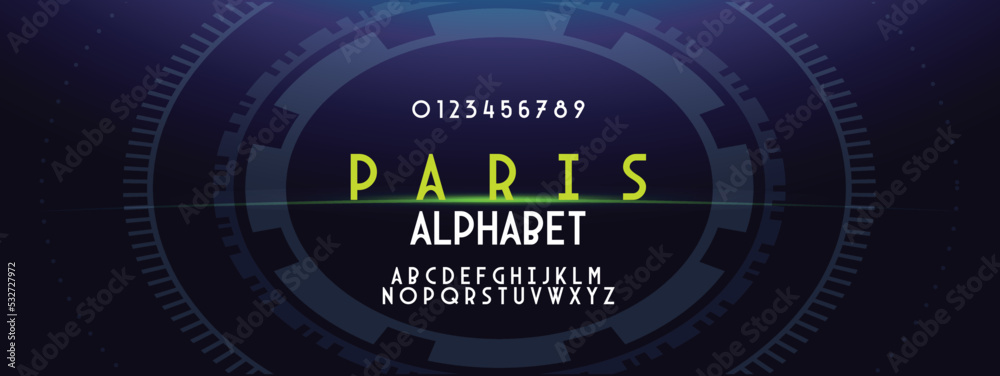 PARIS Sports minimal tech font letter set. Luxury vector typeface for ...