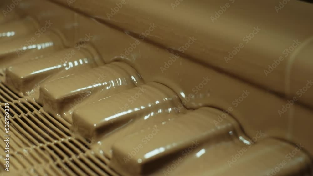 Automated chocolate wafer baking production line at a confectionery ...