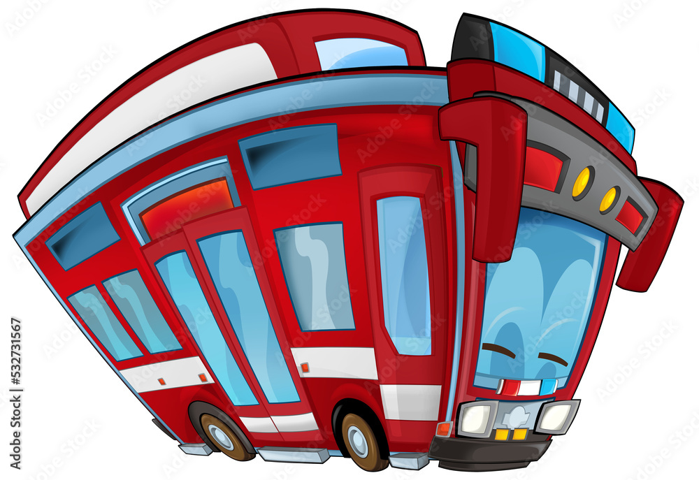 Cartoon funny bus firetruck isolated illustration for children Stock ...