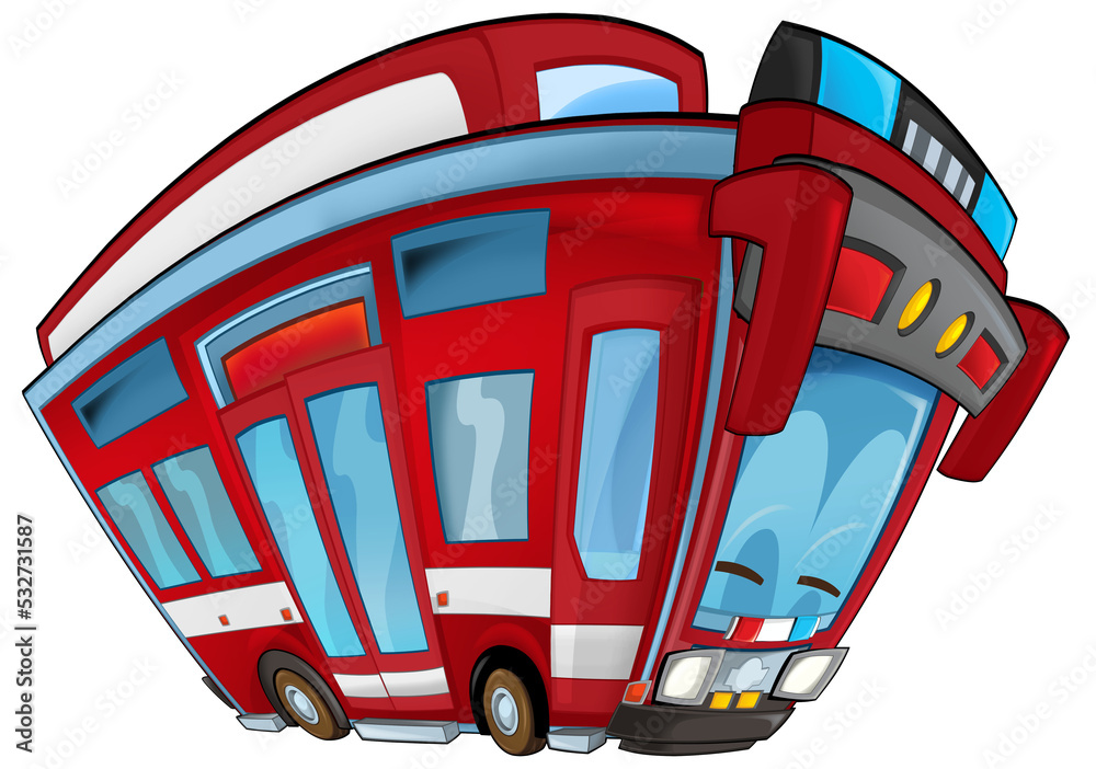 Cartoon funny bus firetruck isolated illustration for children Stock ...