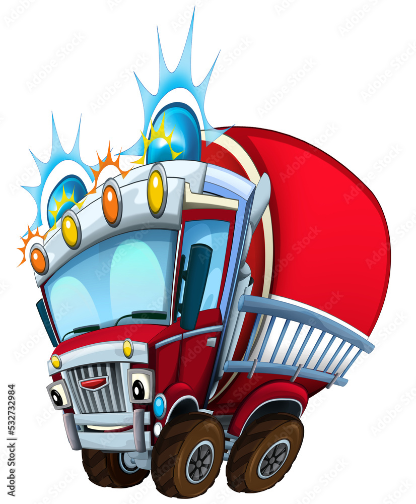 Cartoon happy and funny cartoon fire fireman bus isolated illustration ...