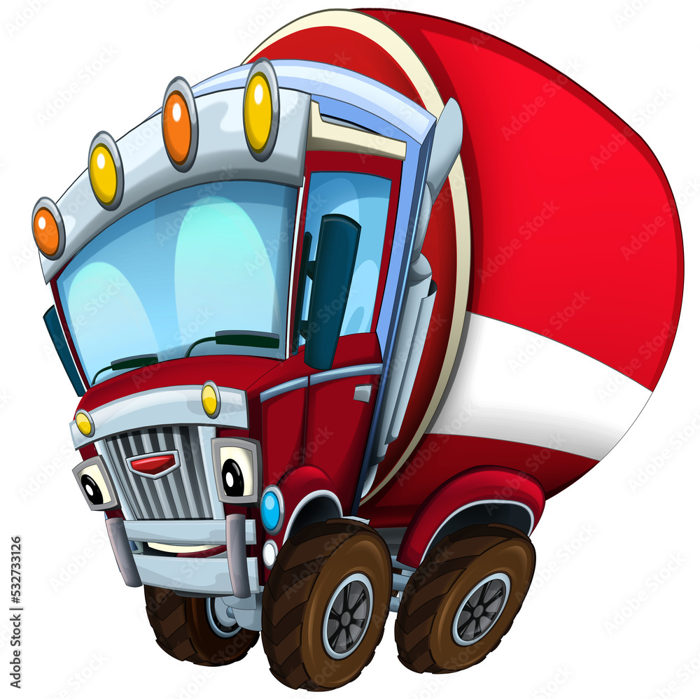 Cartoon happy and funny cartoon fire fireman bus isolated illustration ...
