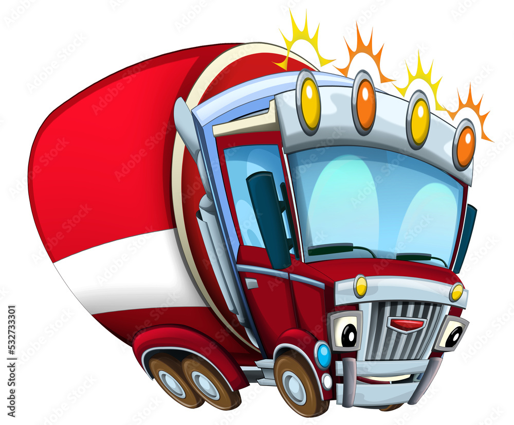 Cartoon happy and funny cartoon fire fireman bus isolated illustration ...