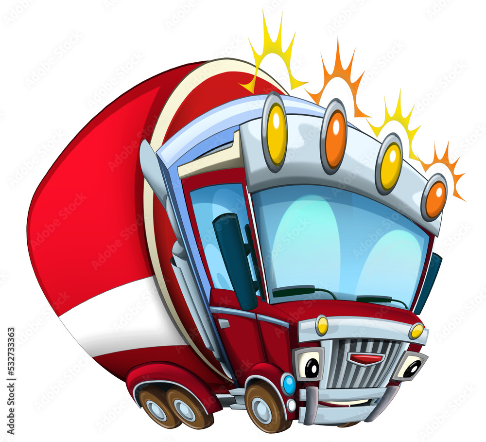Cartoon happy and funny cartoon fire fireman bus isolated illustration ...